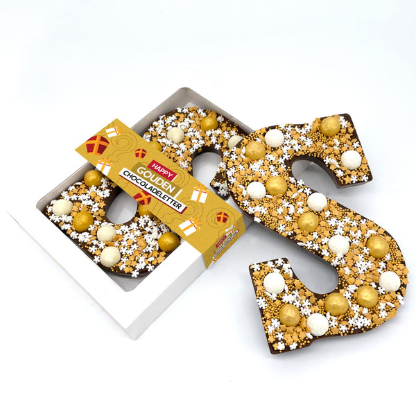 Chocolade Happy Chocoladeletter goud (250 gram) - Melk– HappyTruffel.nl